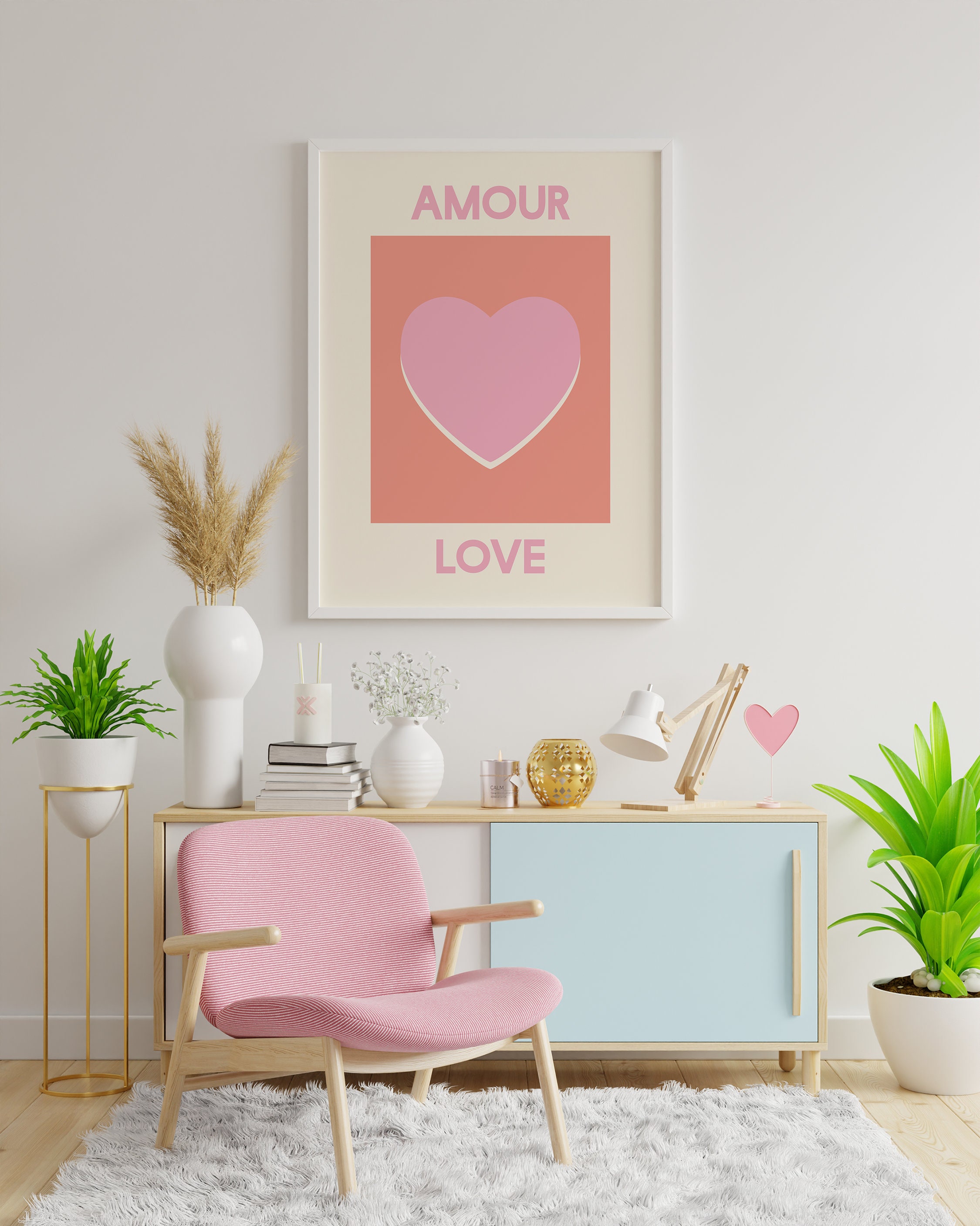 Amour Love Print Digital Art Download Pink Heart Printable - Etsy