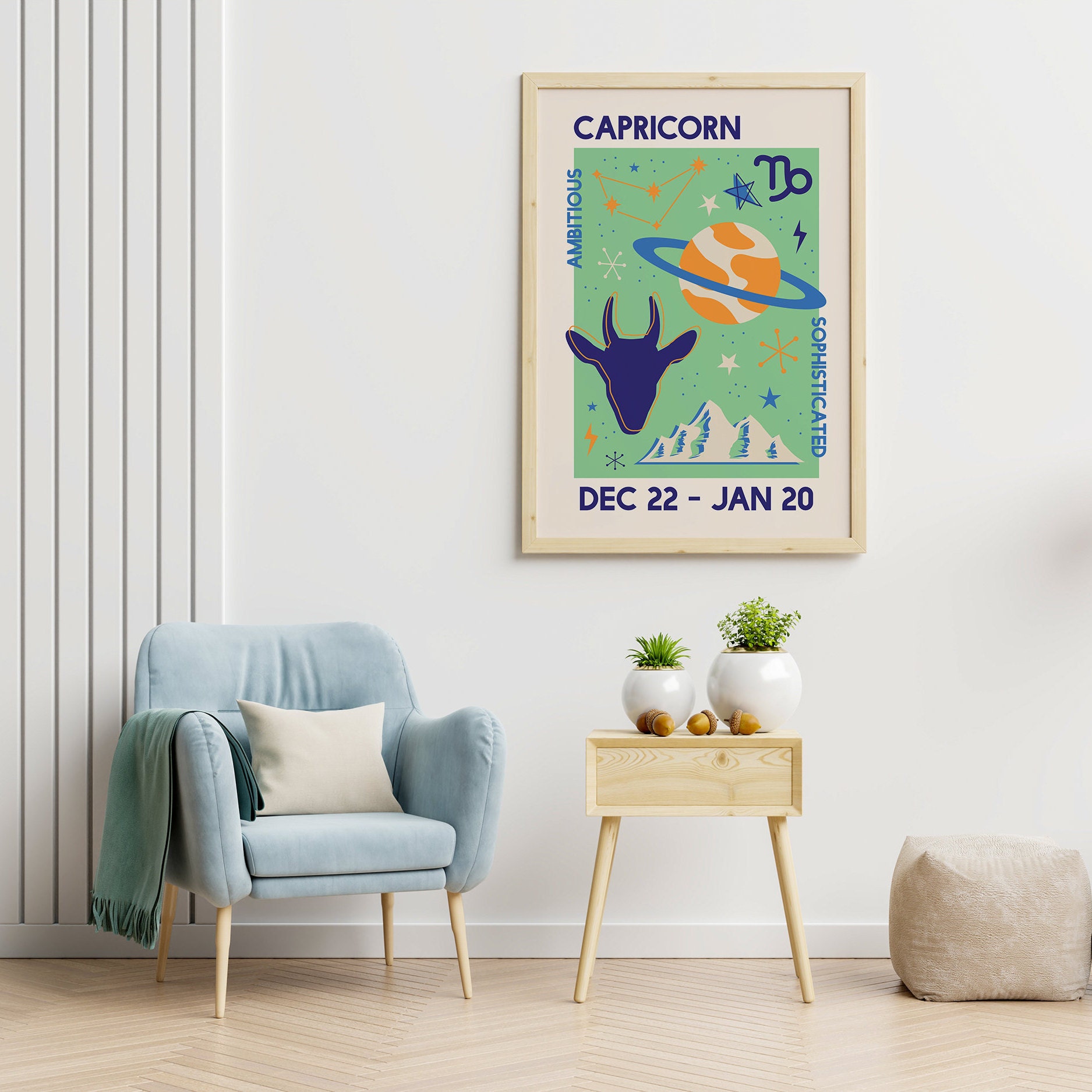 Capricorn Zodiac Print | Digital Art Download | Trendy Astrology Poster ...