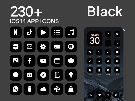 Ios Black App Icons 230 Dark Minimal Ios 14 Modern Icon | Etsy