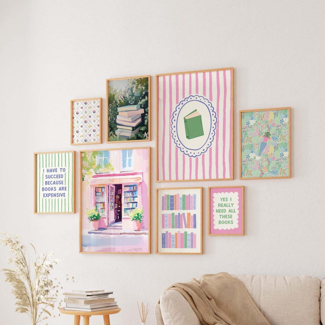 Book Lover Gallery Wall, Digital Art Download, Book Club Decor, Trendy ...