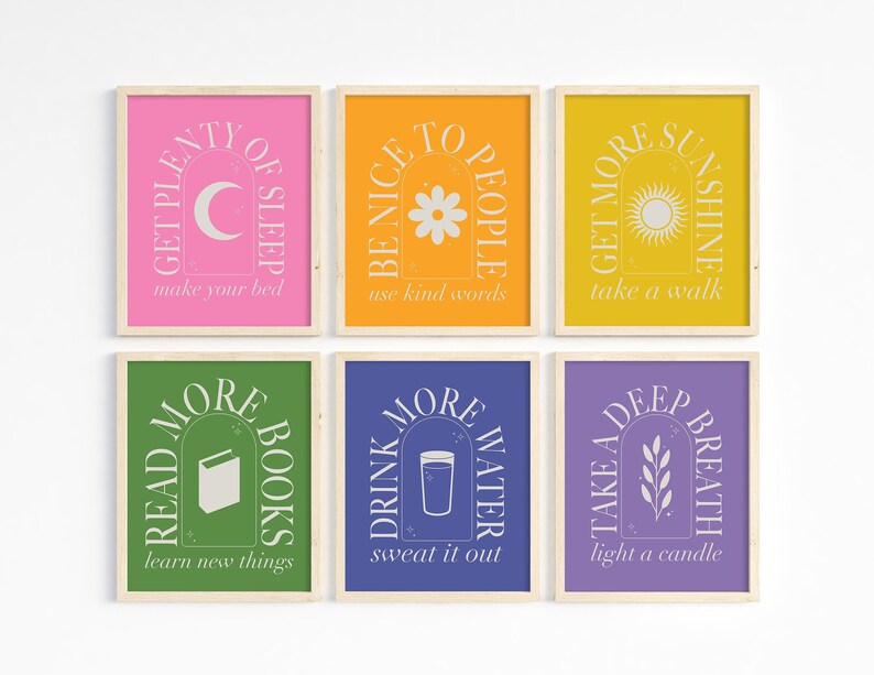 Set of 6 Cute Wellness Digital Art Download Positive | Etsy