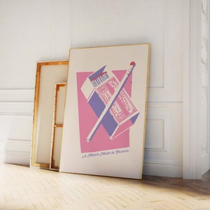 Matchbox Print | Digital Art Download | Pink Wall Art | Trendy ...