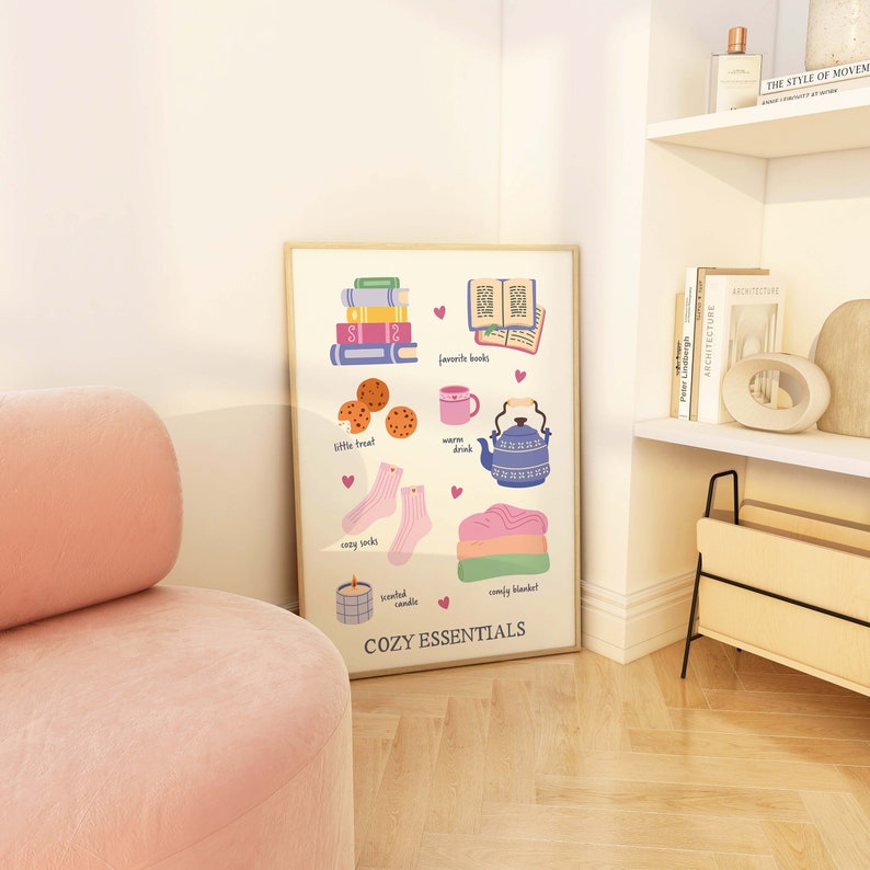 Cozy Essentials Print | Digital Art Download | Cute Hygge Wall Art ...