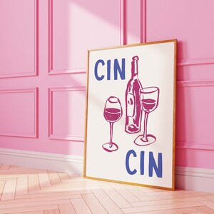 Cin Cin Print | Digital Art Download | Cute Wine Sketch Print ...
