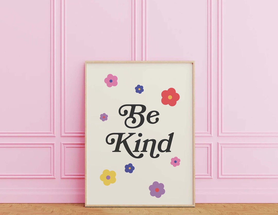 Be Kind Print | Digital Art Download | White Retro Kindness Printable ...