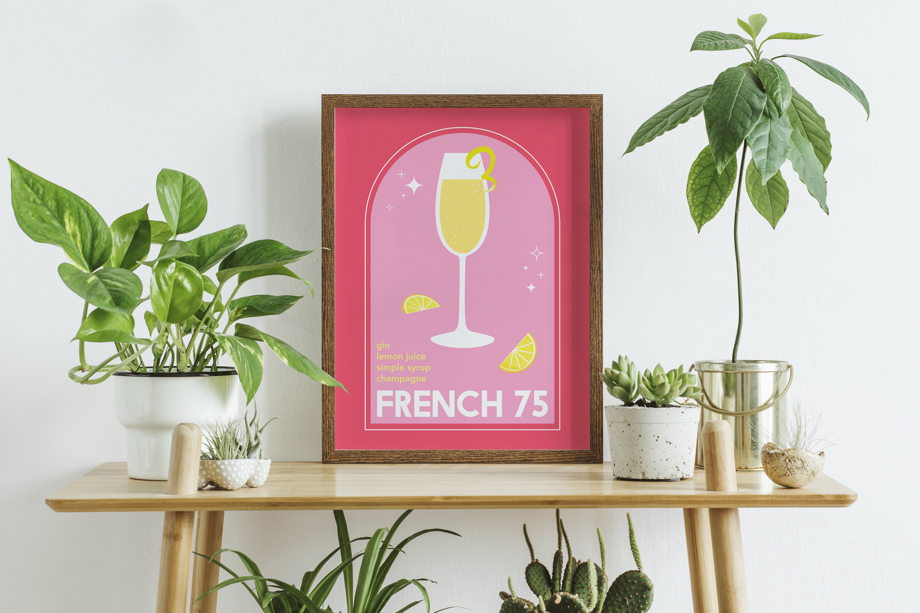 French 75 Cocktail Print Digital Art Download Cute Pink - Etsy