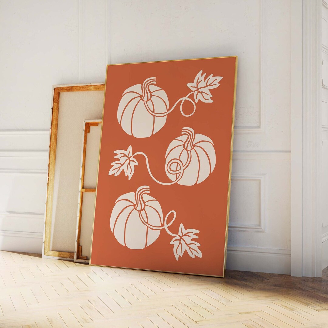 Cute Pumpkins Print, Digital Art Download, Autumn Wall Decor ...