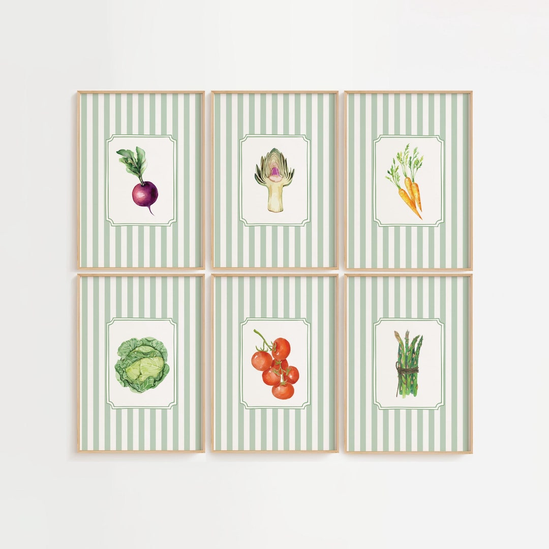 Striped Vegetables Gallery Wall, Digital Art Download, 6 Printables ...