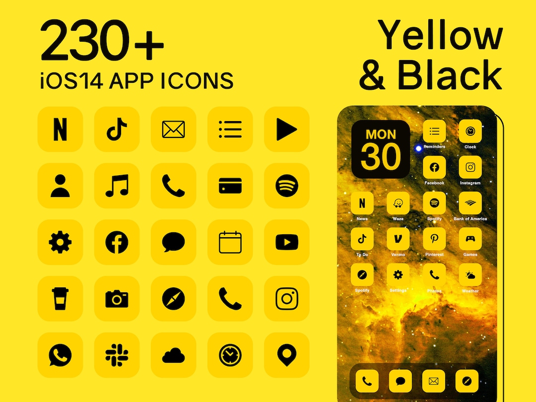 Ios Yellow App Icons | 230+ Yellow and Black Minimal Ios 14 Modern Icon ...