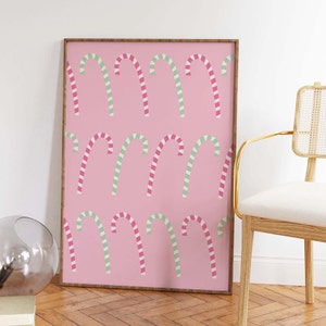 Pastel Candy Cane Print, Digital Art Download, Trendy Pink Christmas ...