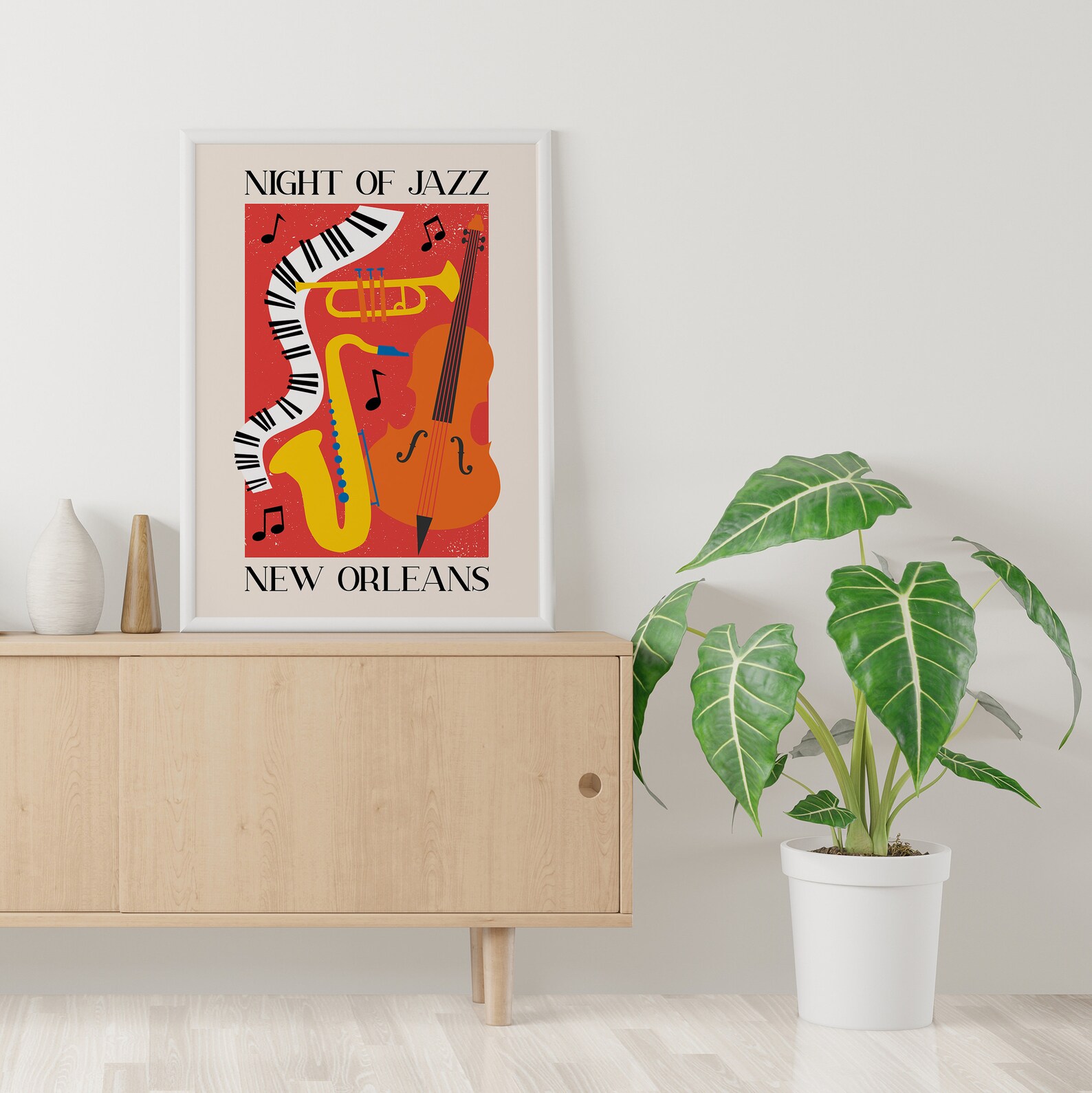 New Orleans Jazz Print Digital Art Download Red Jazz Music - Etsy