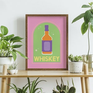 Whiskey Cocktail Print | Digital Art Download | Cute Pink Green Whisky ...