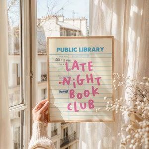 Late Night Book Club Print, Digital Art Download, Cute Book Nook Decor ...
