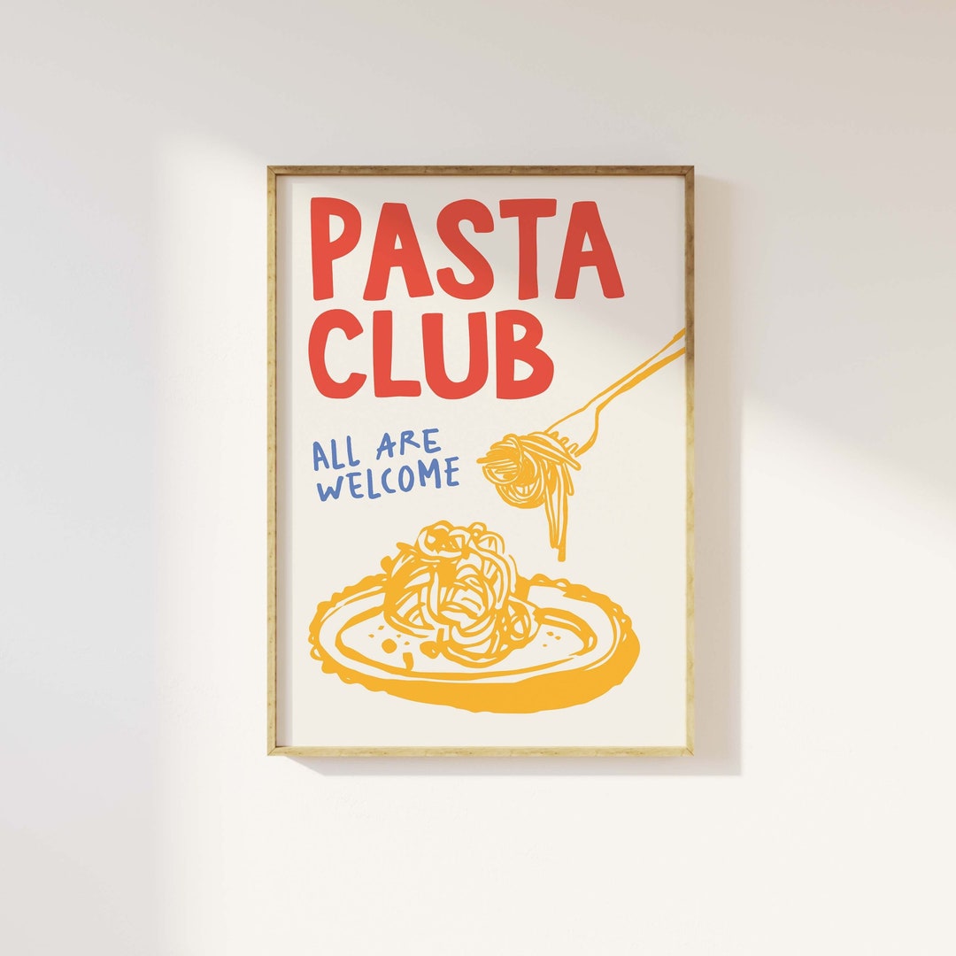 Pasta Club Print, Digital Art Download, Cute Kitchen Decor, Pasta Art ...