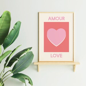 Amour Love Print Digital Art Download Pink and Red Heart - Etsy
