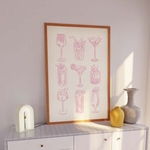 Cocktail Sketch Print Digital Art Download Cute Neutral Bar Car Print ...