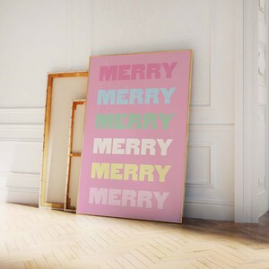 Pastel Merry Print | Digital Art Download | Cute Pink Christmas Decor ...