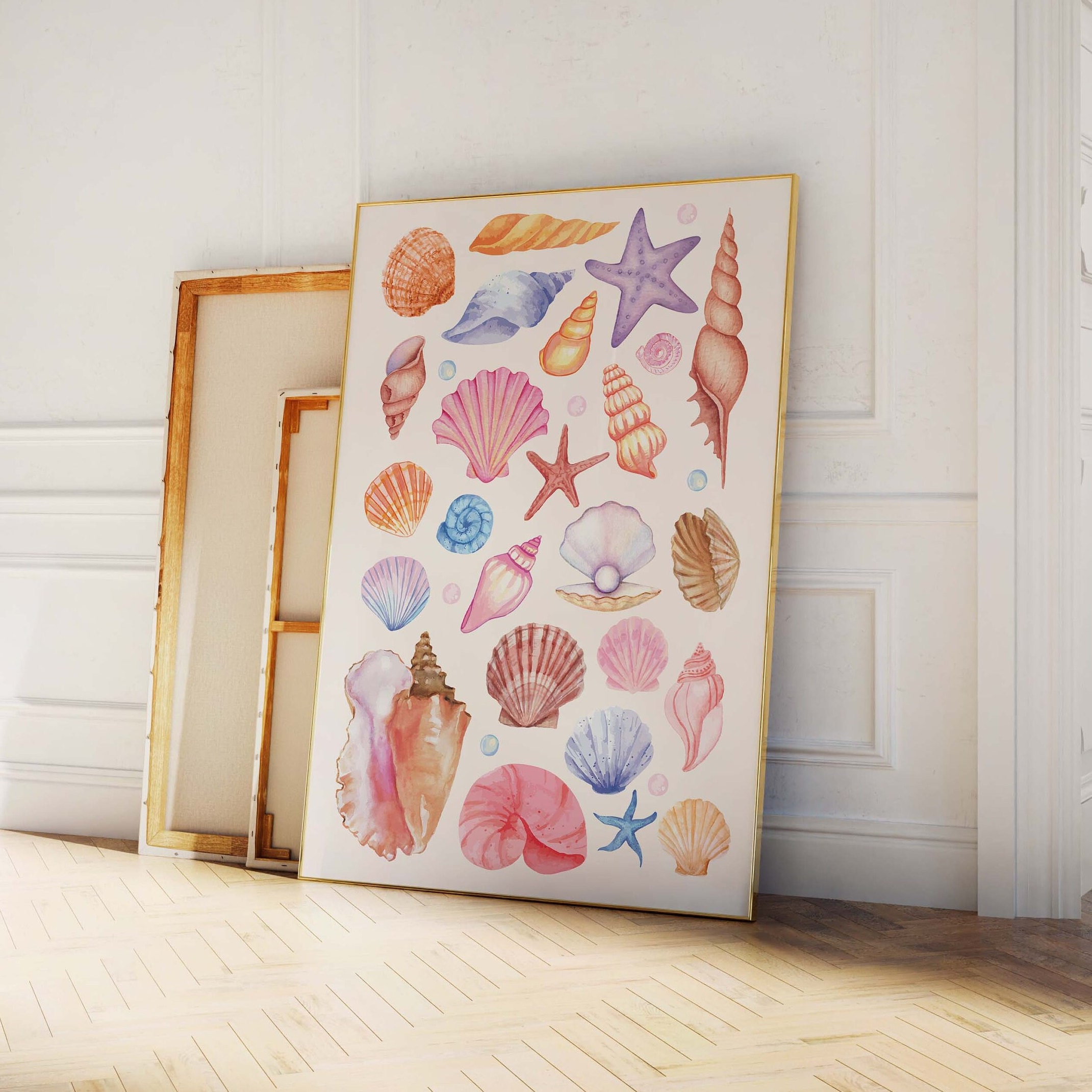 Seashells Print, Digital Art Download, Cute Summer Art Print, Girly ...
