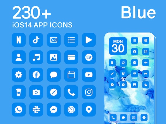 Ios Blue App Icons 230 Blue Minimal Ios 14 Modern Icon Pack | Etsy Canada