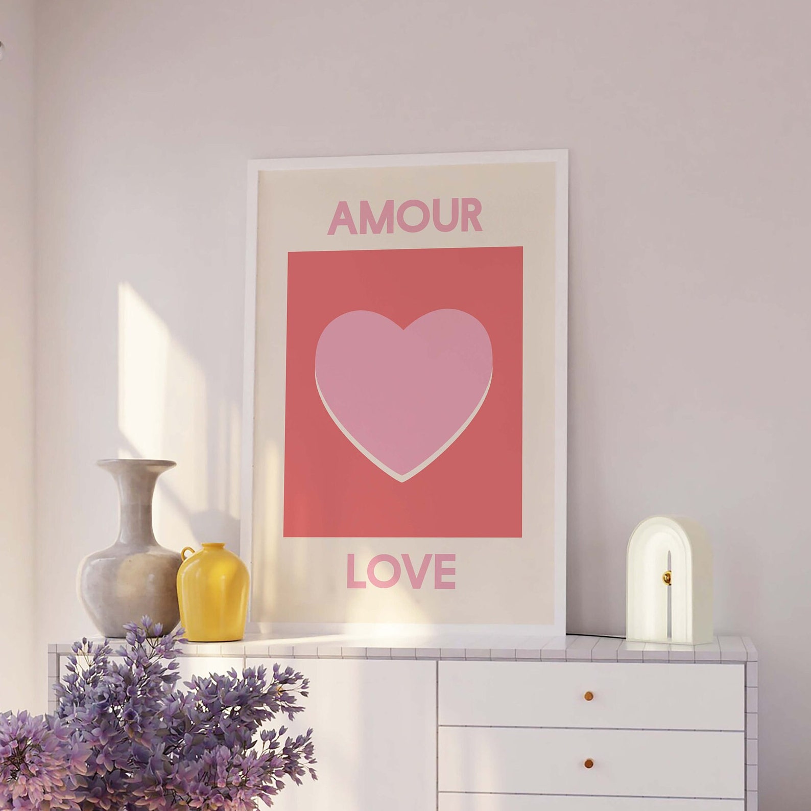 Amour Love Print | Digital Art Download | Pink and Red Heart Printable ...