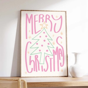 Pastel Merry Christmas Print | Digital Art Download | Cute Pink ...