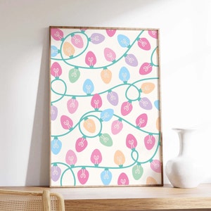 Pastel Christmas Lights Print | Digital Art Download | Cute Pink ...