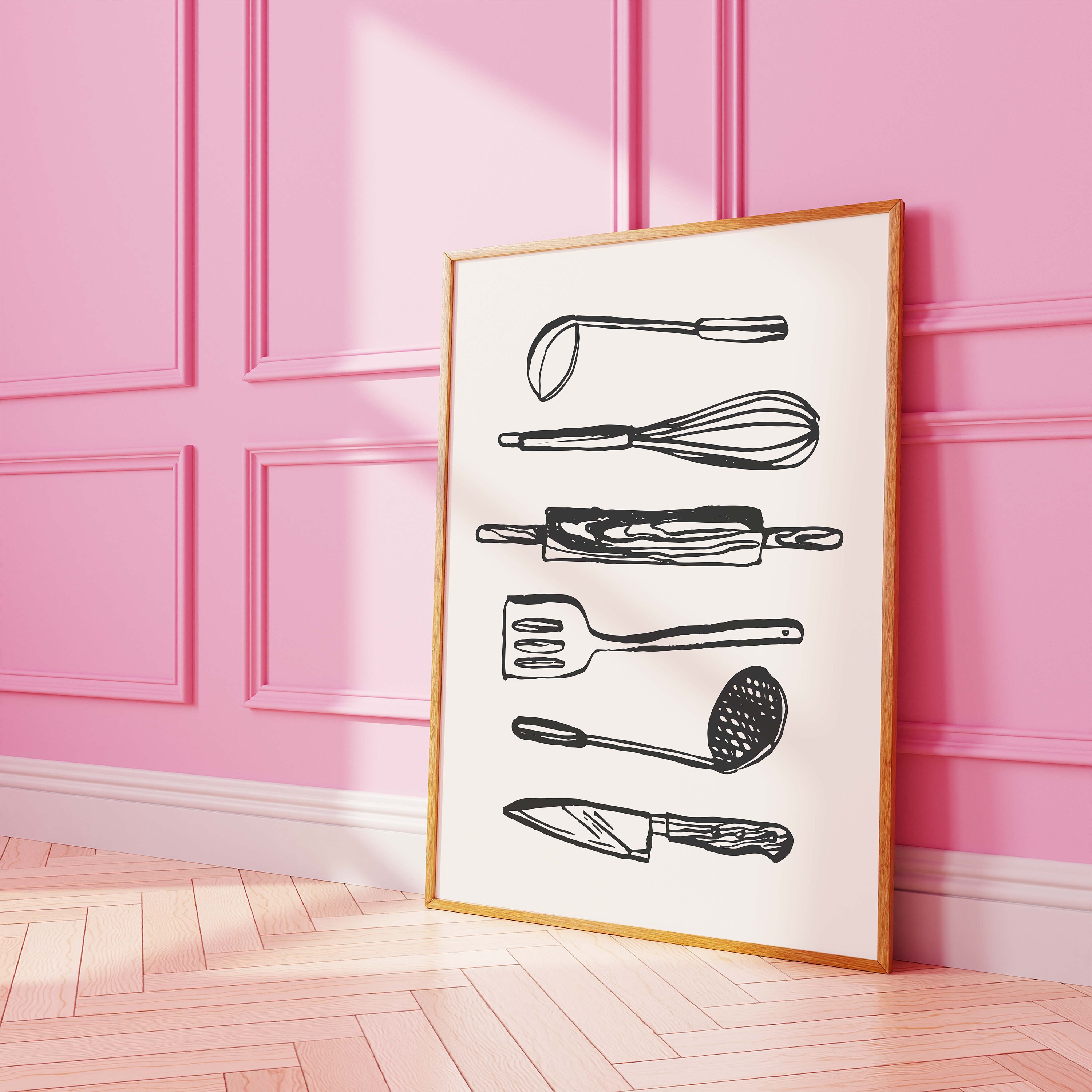 Kitchen Utensils Print | Digital Art Download | Black Kitchen Decor ...