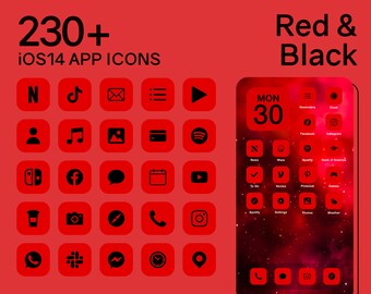 Ios Red App Icons 230 Bright Red Minimal Ios 14 Modern Icon | Etsy
