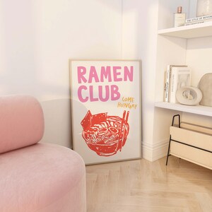 Ramen Club Print | Digital Art Download | Pink Kitchen Food Decor ...