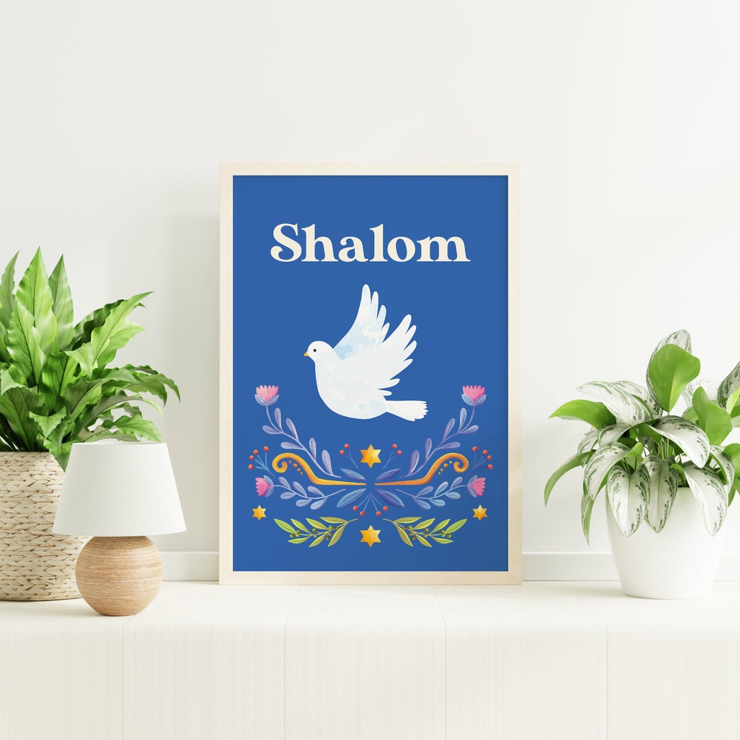 Shalom Print, Digital Art Download, Cute Watercolor Hanukkah ...
