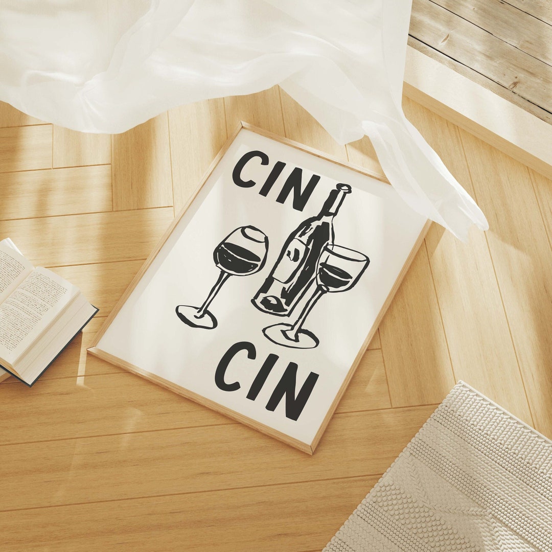 Cin Cin Print | Digital Art Download | Cute Wine Sketch Print ...
