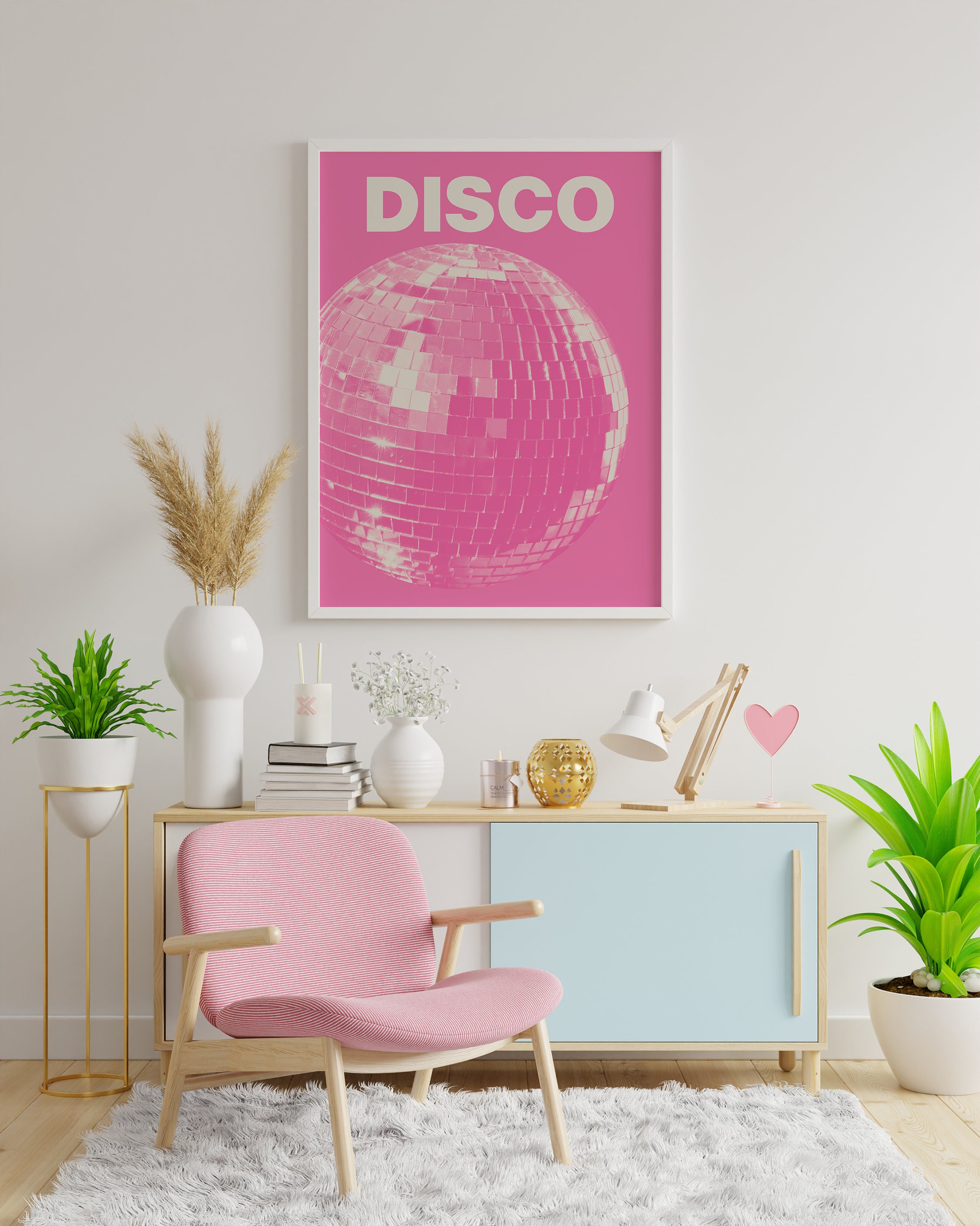 Pink Disco Print Digital Art Download Pink Disco Ball - Etsy