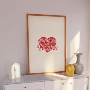 I Love Boston Print | Digital Art Download | Retro Red Heart Print ...