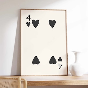 4 of Hearts Print | Digital Art Download | Cute Black Card Print ...