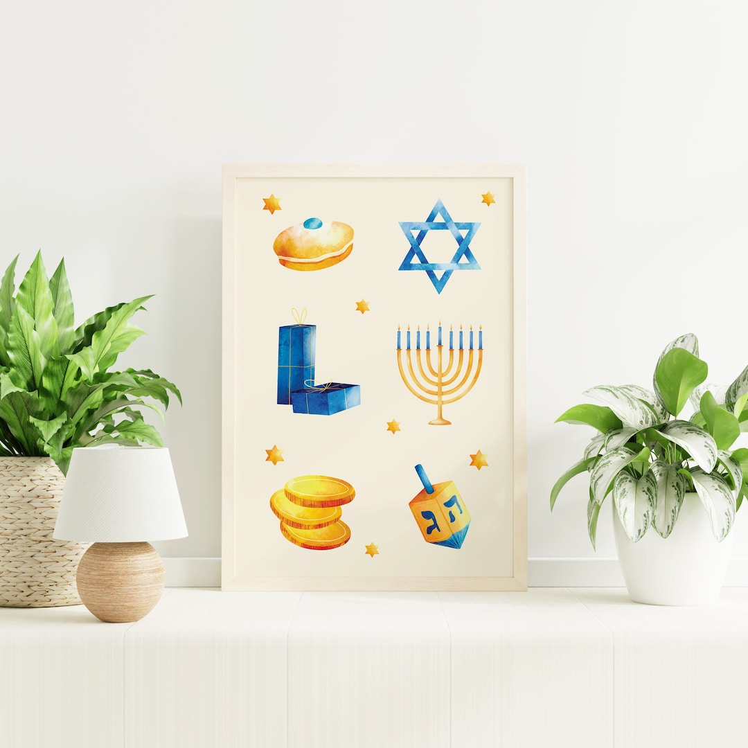 Hanukkah Print | Digital Art Download | Cute Watercolor Hanukkah ...