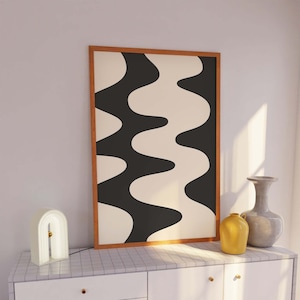 Black Abstract Print | Digital Art Download | Trendy Neutral 70s Retro ...