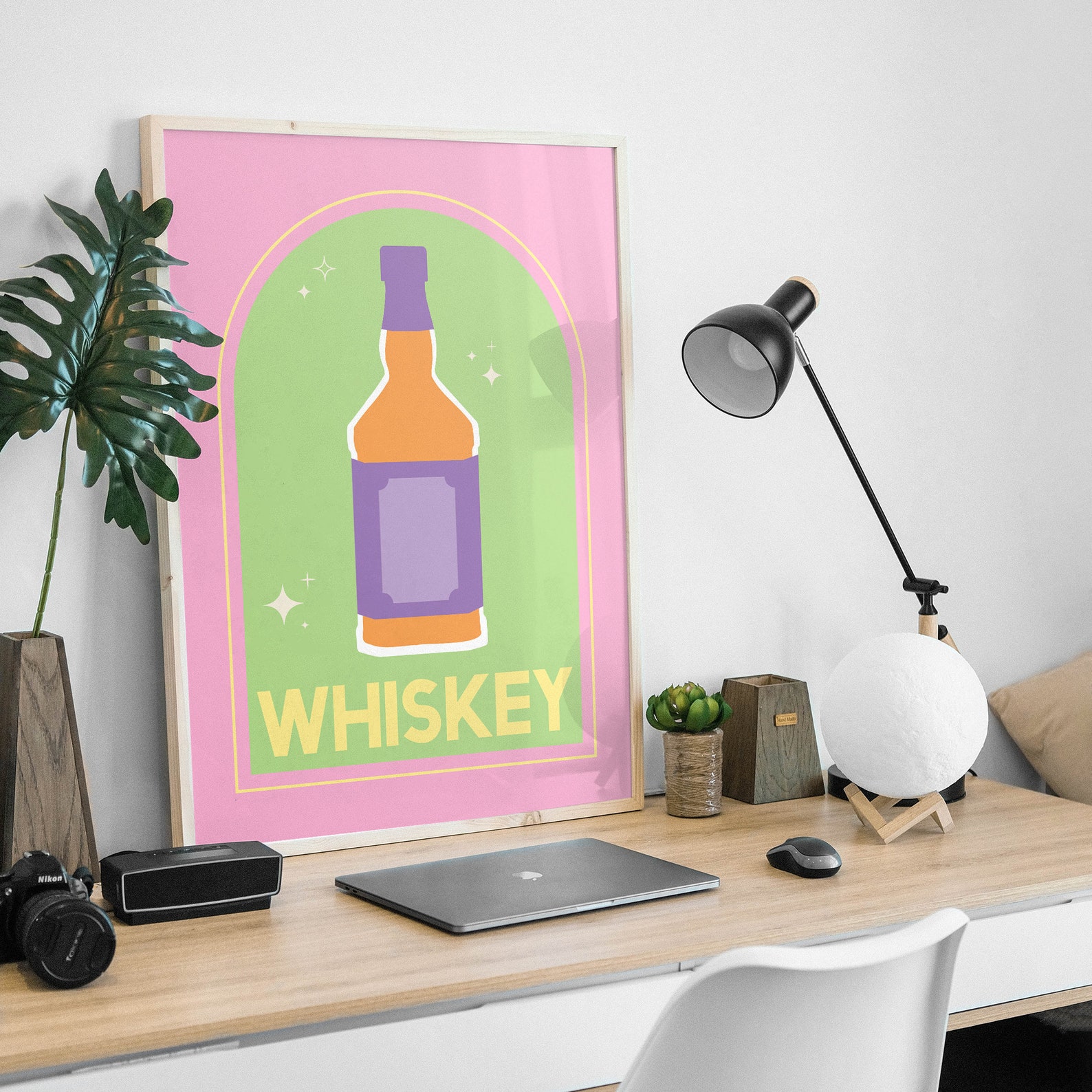 Whiskey Cocktail Print Digital Art Download Cute Pink | Etsy