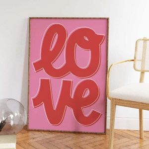 Love Print | Digital Art Download | Valentine's Day Decor | Pink Red ...