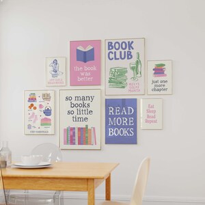 Book Lover Gallery Wall, Digital Art Download, Book Club Decor, Trendy ...