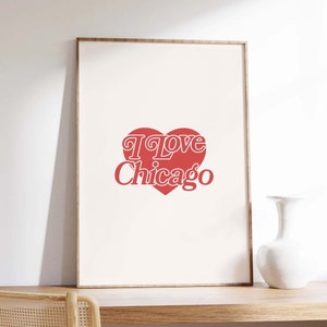 I Love Chicago Print | Digital Art Download | Retro Red Heart Print ...