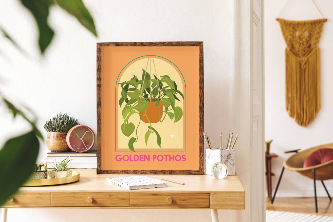 Golden Pothos House Plant Print | Digital Art Download | Abstract ...