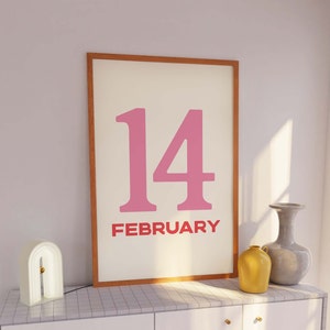 February 14 Print | Digital Art Download | Valentine's Day Decor | Pink ...