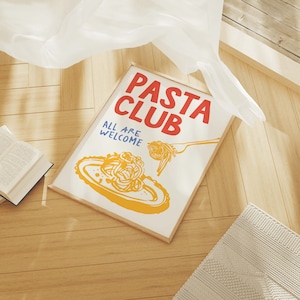 Pasta Club Print, Digital Art Download, Cute Kitchen Decor, Pasta Art ...