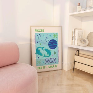 Pisces Zodiac Print , Digital Art Download, Trendy Astrology Poster ...