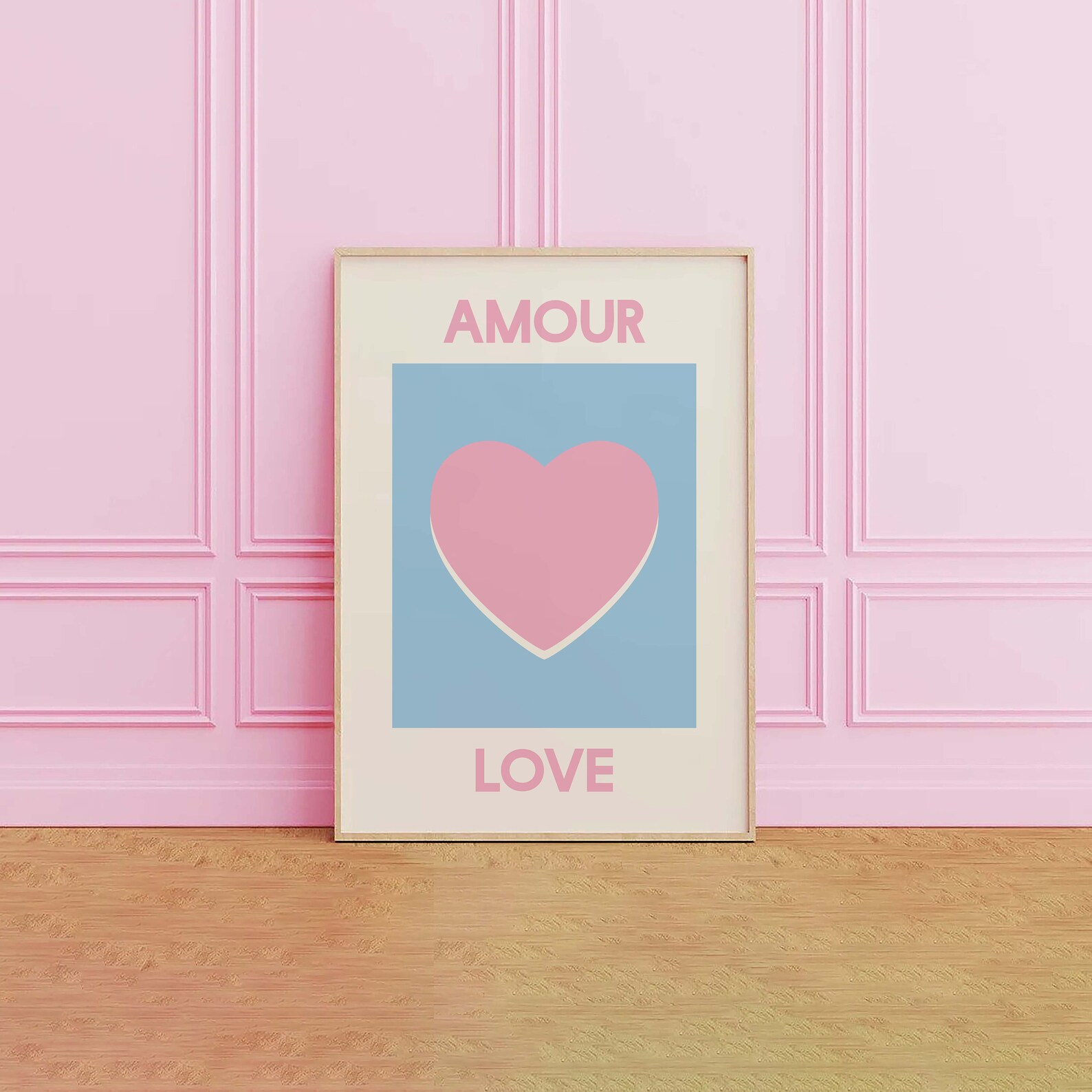 Amour Love Print | Digital Art Download | Pink and Blue Heart Printable ...