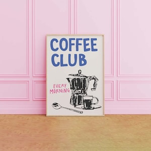 Coffee Club Print, Digital Art Download, Cute Coffee Bar Decor, Trendy ...