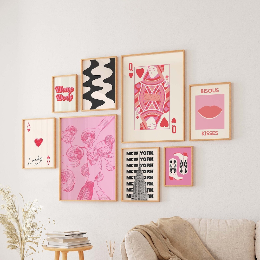 Pink and Red Gallery Wall | Digital Art Download | 10 Printables | Cute ...