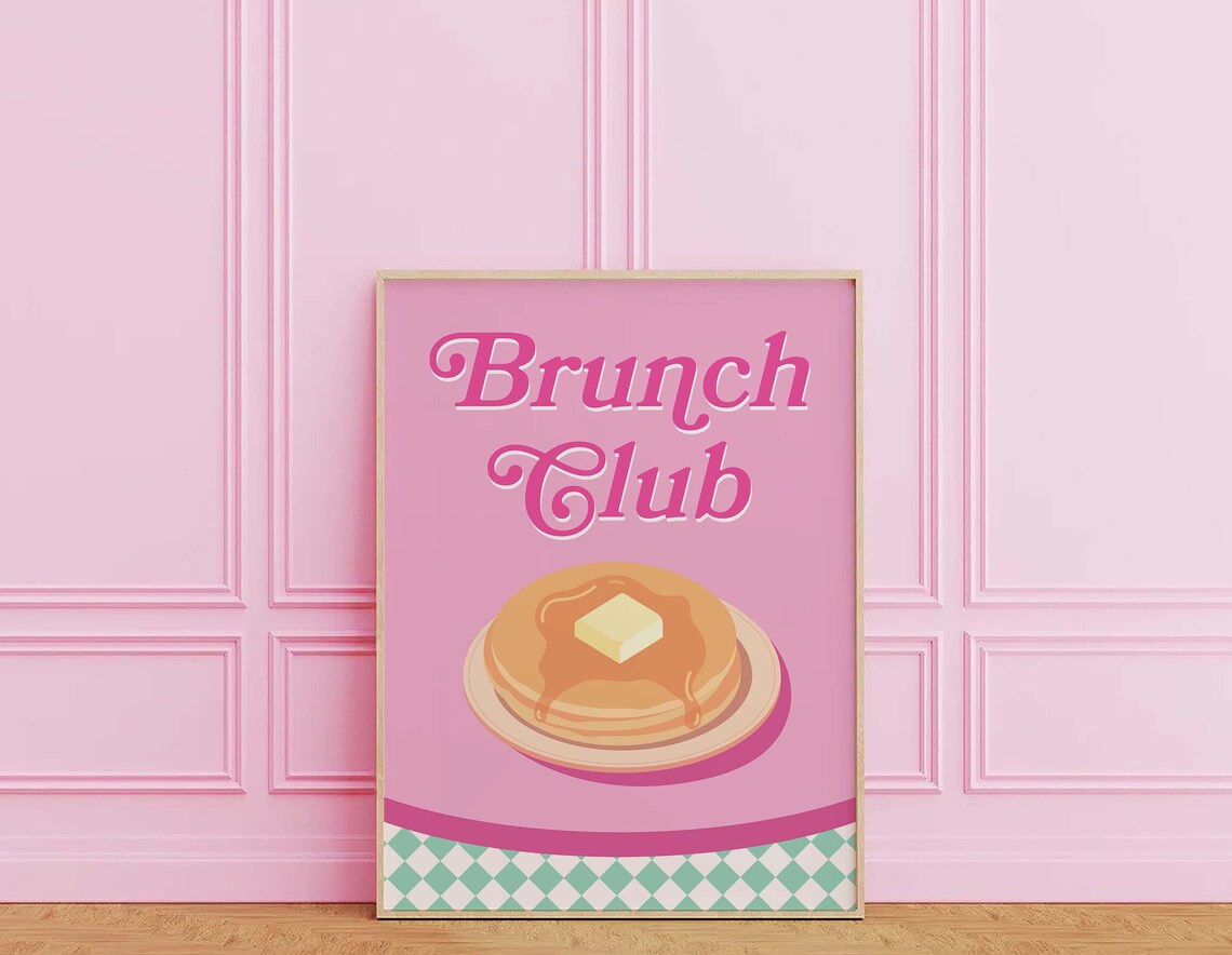 Brunch Club Print | Digital Art Download | Pink Kitchen Food Decor ...