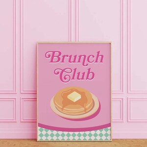 Brunch Club Print | Digital Art Download | Pink Kitchen Food Decor ...