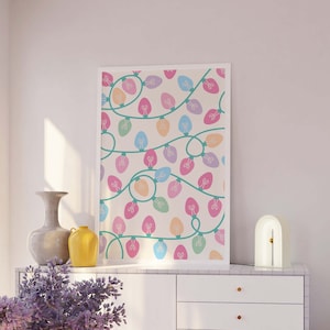 Pastel Christmas Lights Print | Digital Art Download | Cute Pink ...